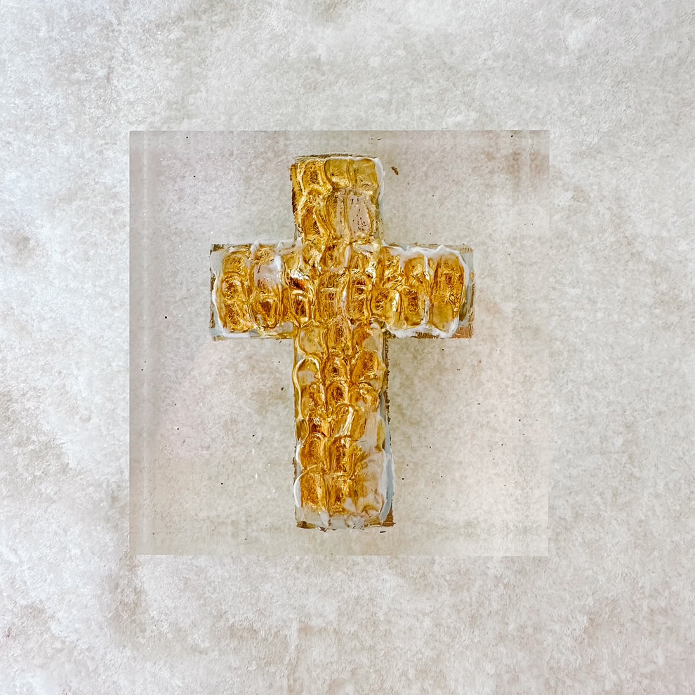 Golden Sculpted Cross Acrylic painting – Candace Carroll Art